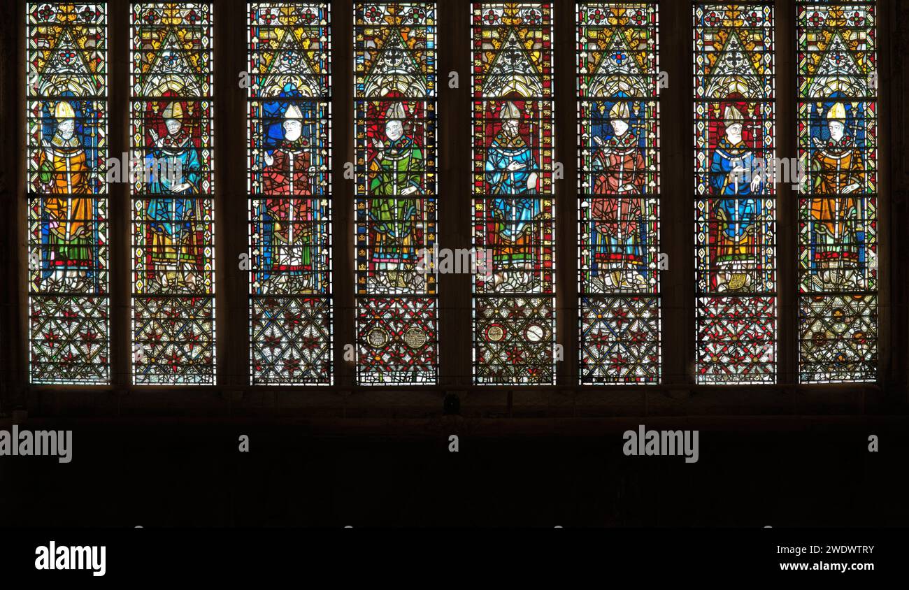 Medieval stained glass window depicting bishops, in the christian ...