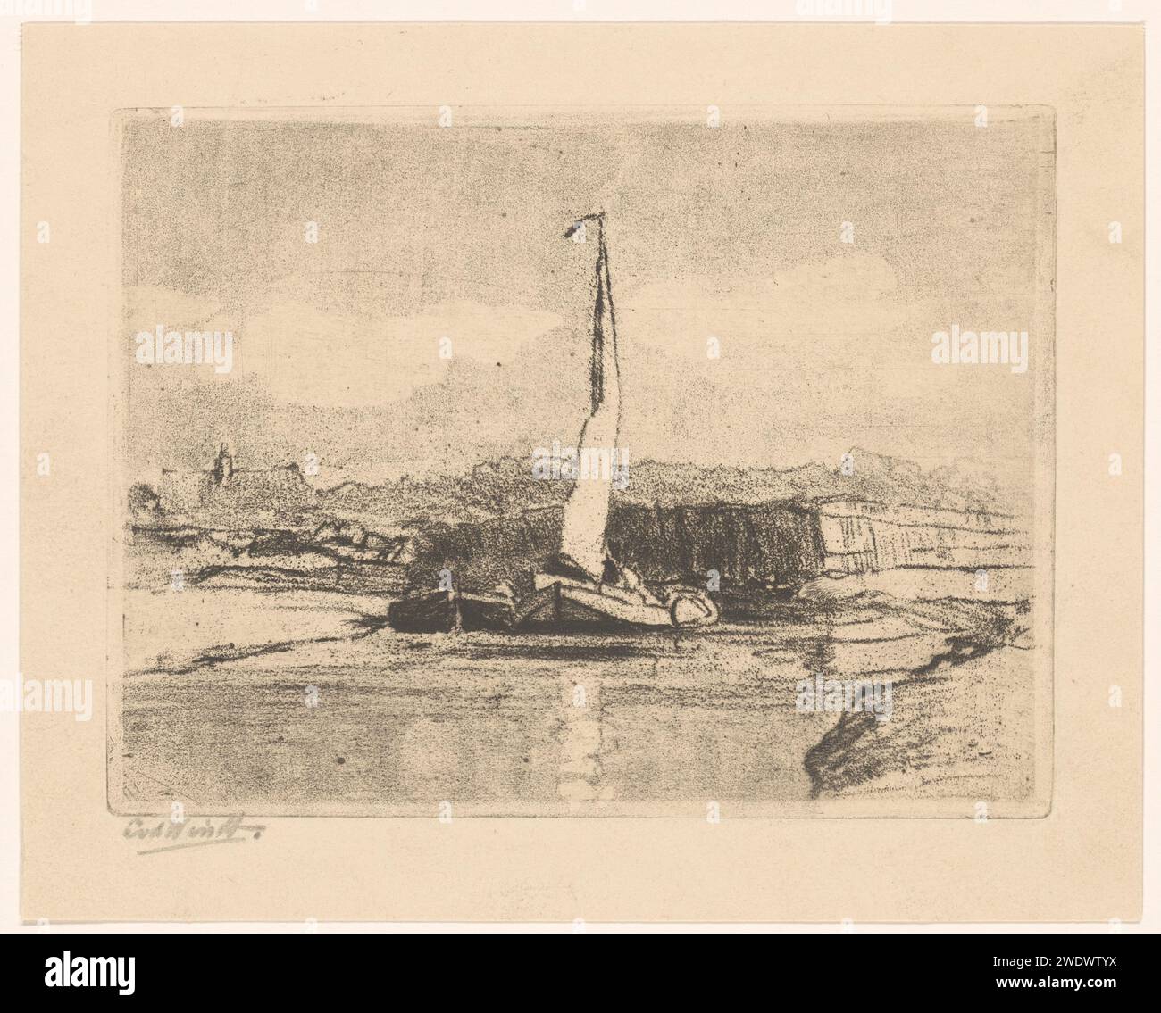 Vaart with two ships, Chris van der Windt, 1887 - 1952 print paper boat ...