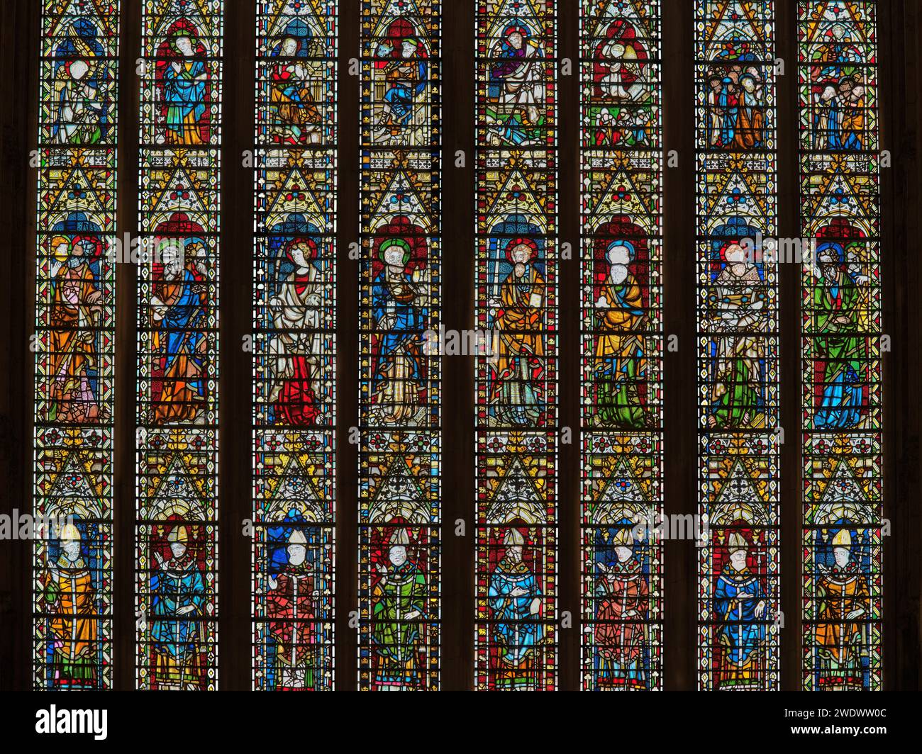 Medieval stained glass window at the west end of the christian english ...