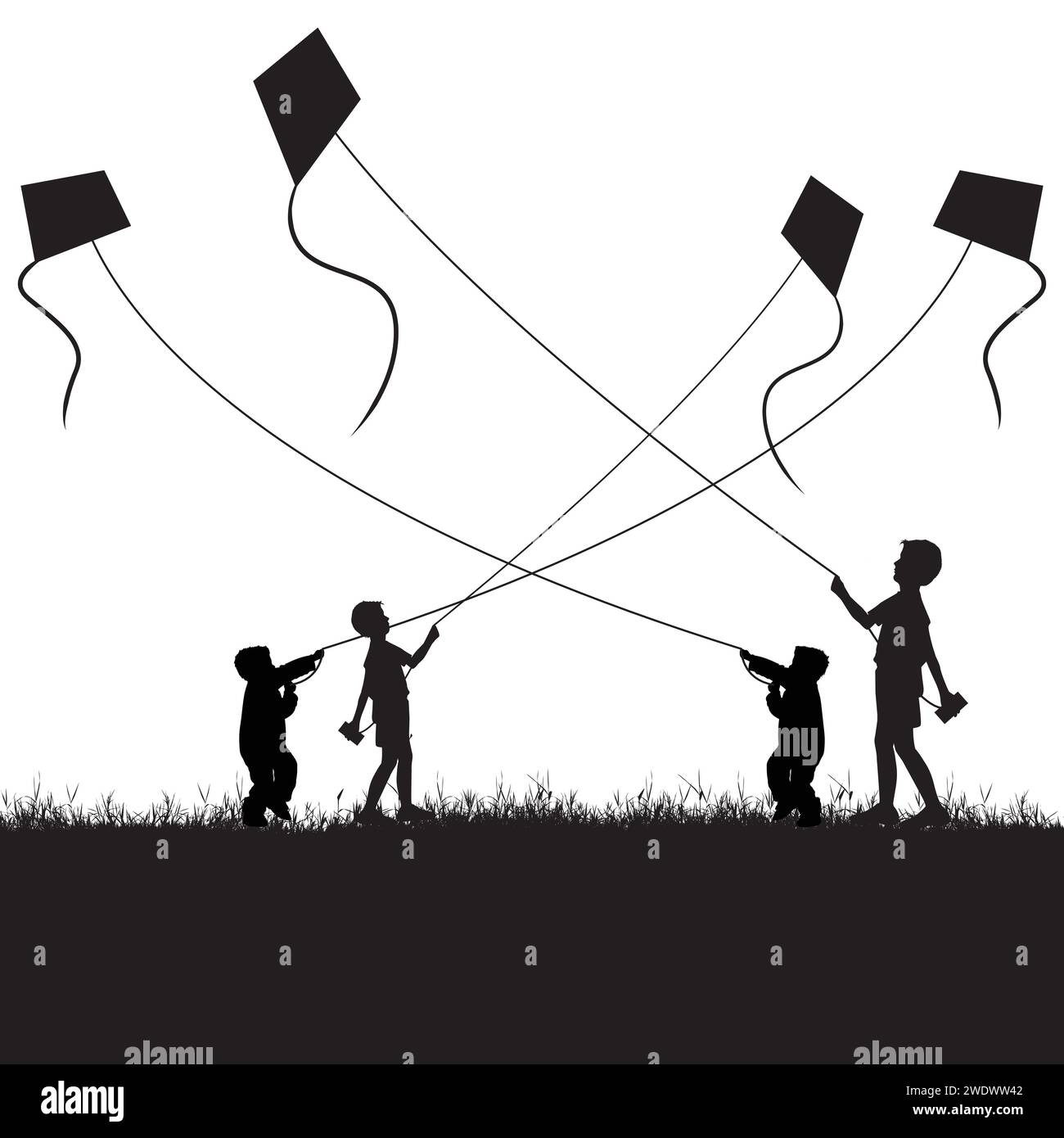 Kite Flying Clipart Black And White