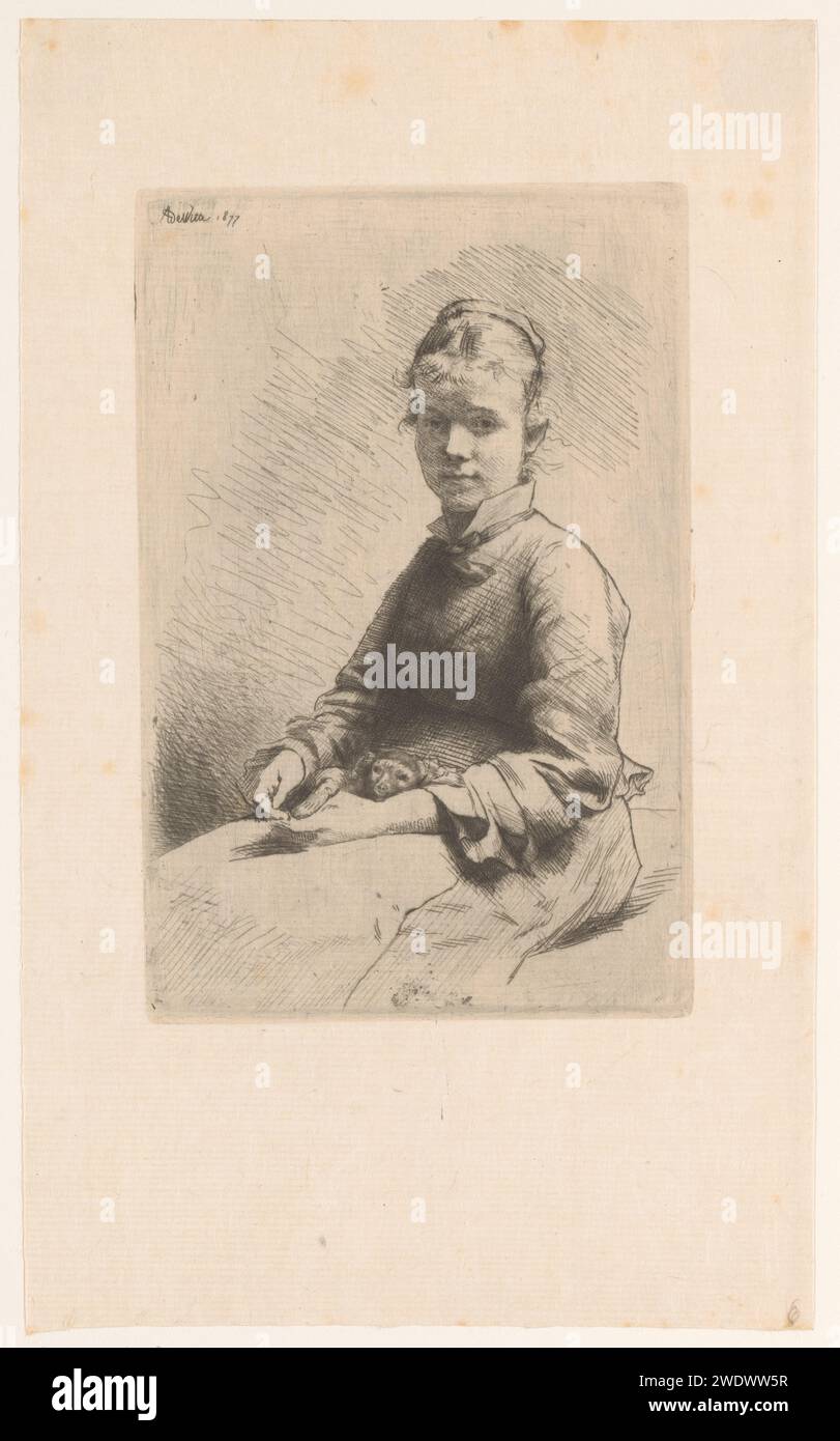 Portrait of an unknown young woman with dog on lap, Adrien de Witte ...