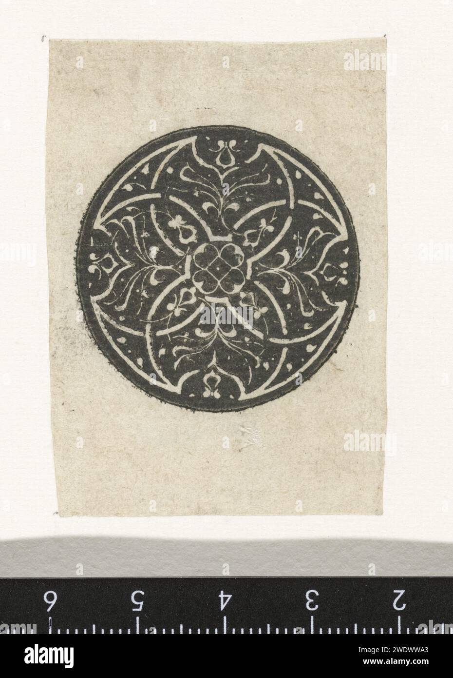 Medallion with white moresken and arabesken on a black stock, anonymous ...