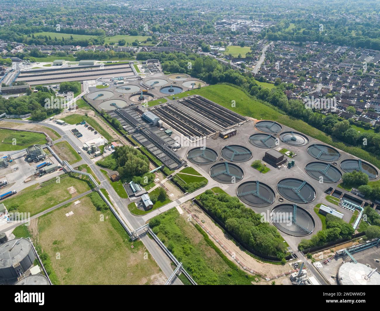 Aerial image of Davyhulme sewage treatment works and sedimentation ...