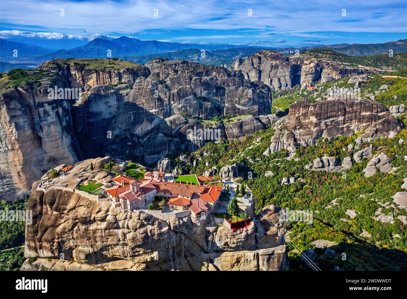 Aerial view of Hagia Triada ("Holy Trinity") monastery, one of the 6 ...