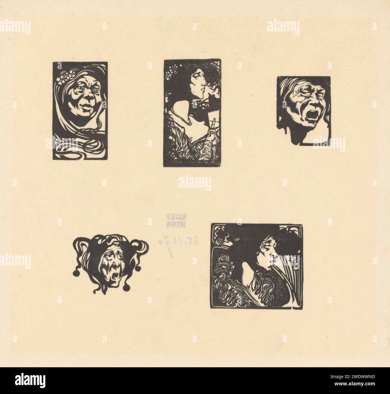 Five vignettes with heads, Johannes Josephus Aarts, 1881 - 1934 print ...