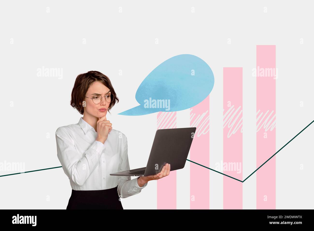 Artwork collage photo of сharming minded lady speaking video meeting ...