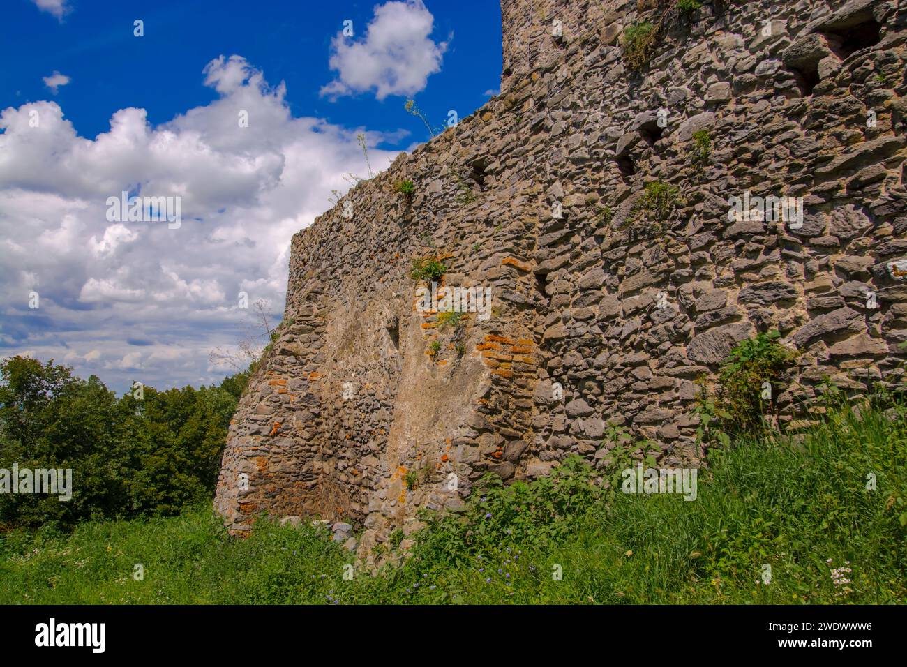 Ruins of the medieval castle on the Mount of Somlo in Hungary in Summer ...