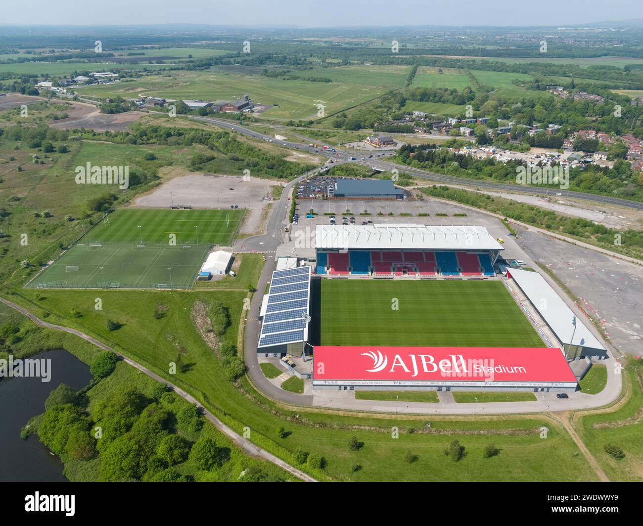 Aerial photograph of the AJ Bell Stadium and training pitches. Home of ...