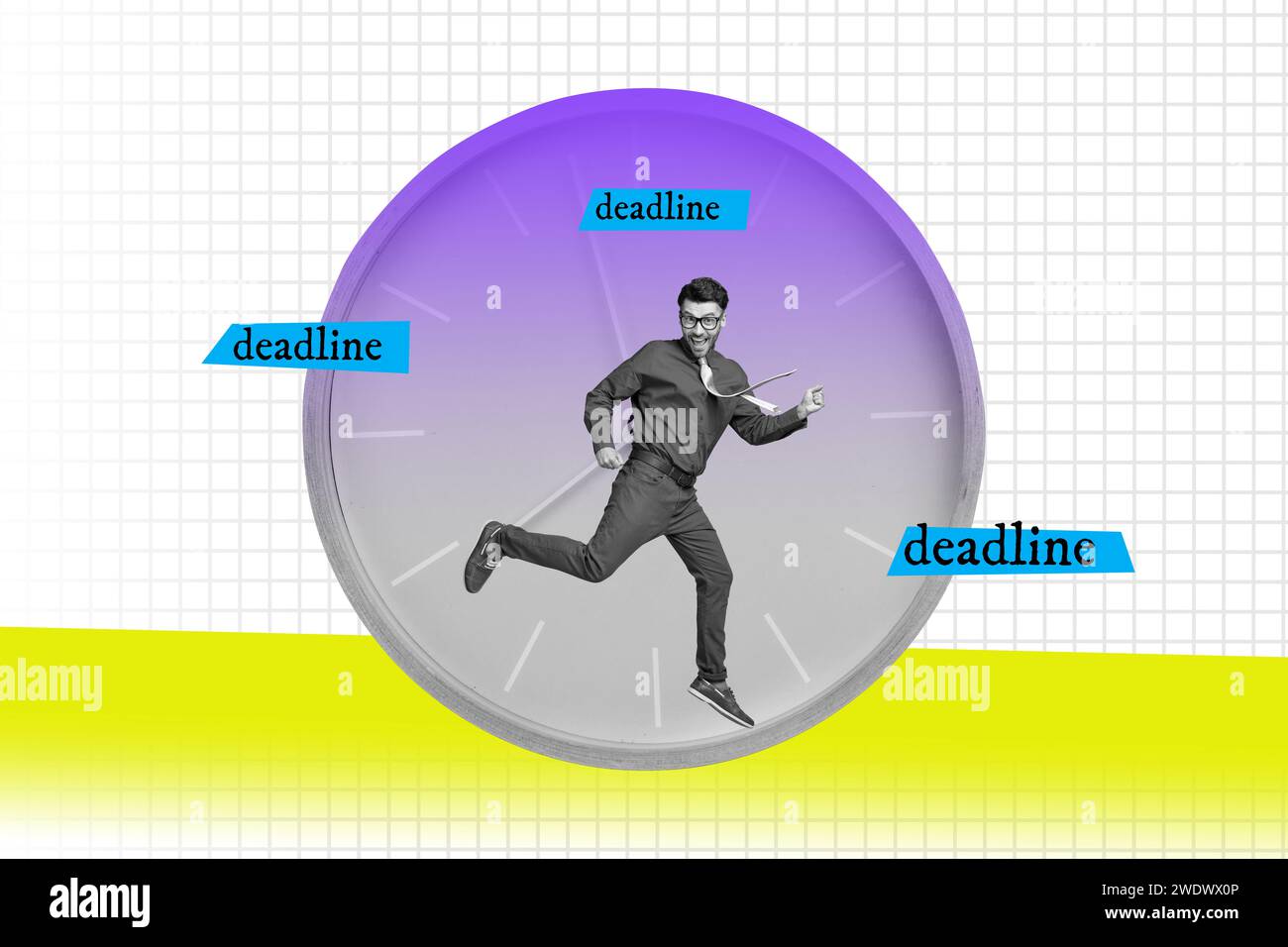 Composite collage image of funny man running hurry freelancer worker ...