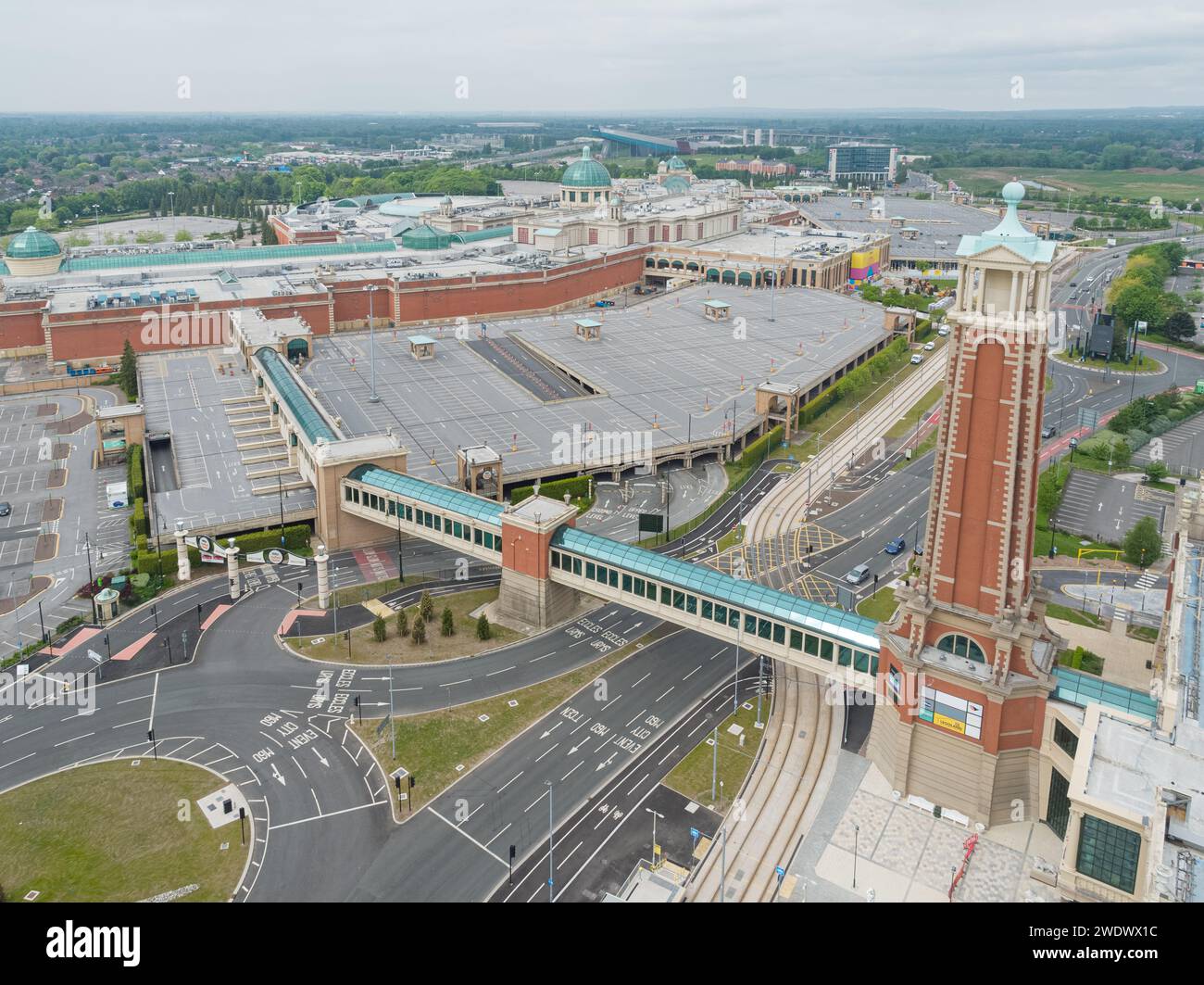 Aerial photograph of the Trafford Centre and link bridge from Barton ...