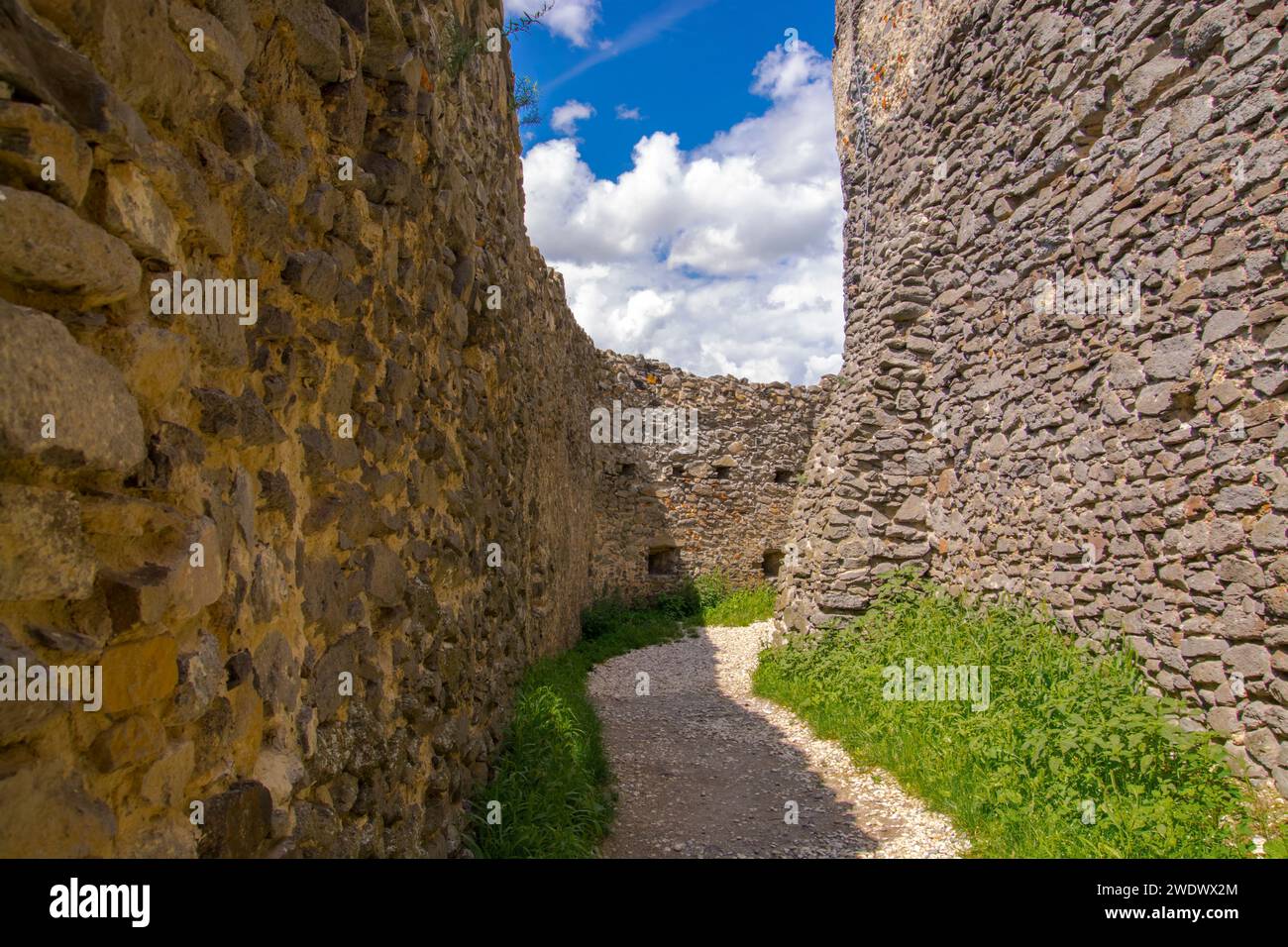 Ruins of the medieval castle on the Mount of Somlo in Hungary in Summer ...