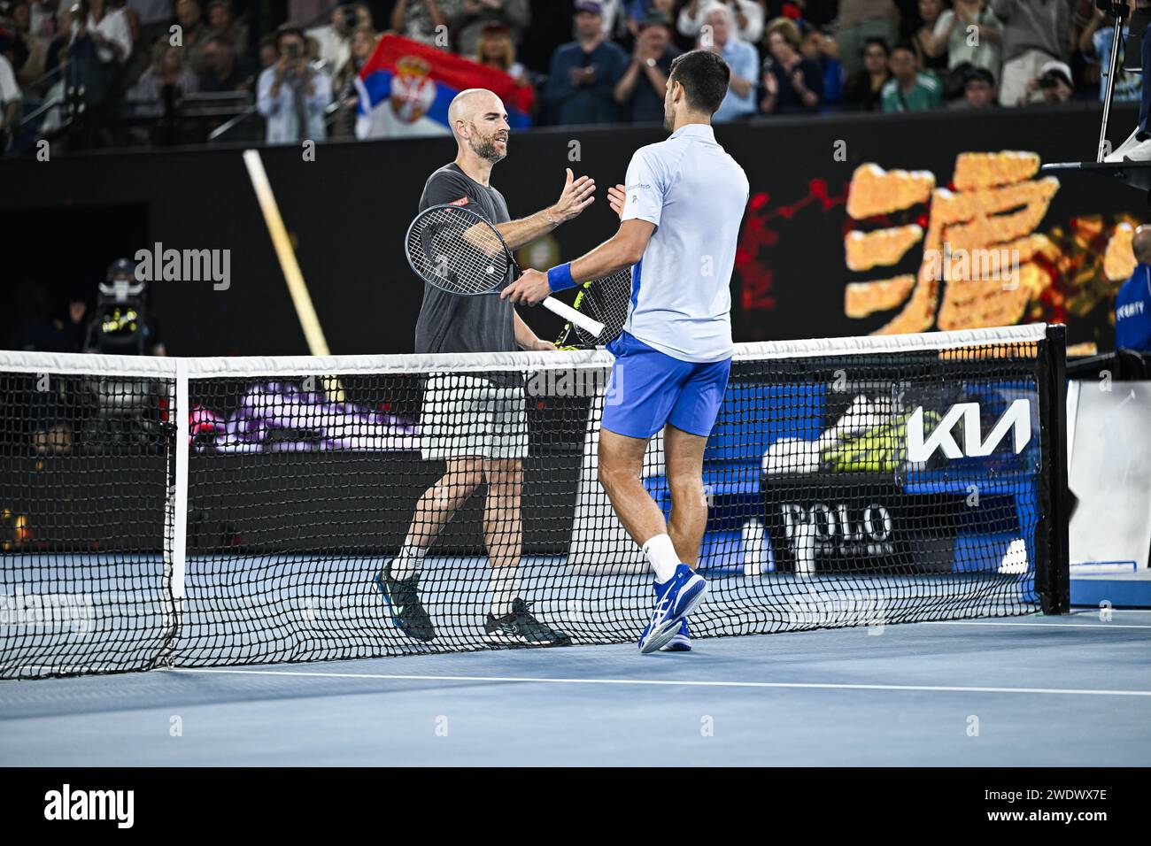 Novak Djokovic and Adrian Mannarino during the Australian Open AO 2024 Grand Slam tennis ...