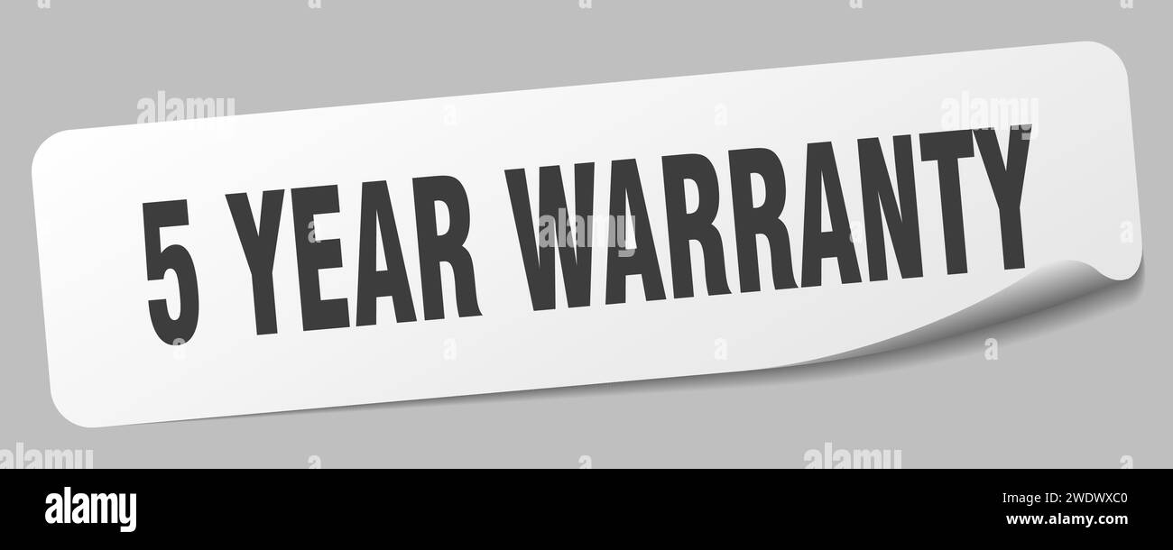 5 year warranty sticker. 5 year warranty rectangular label isolated on ...