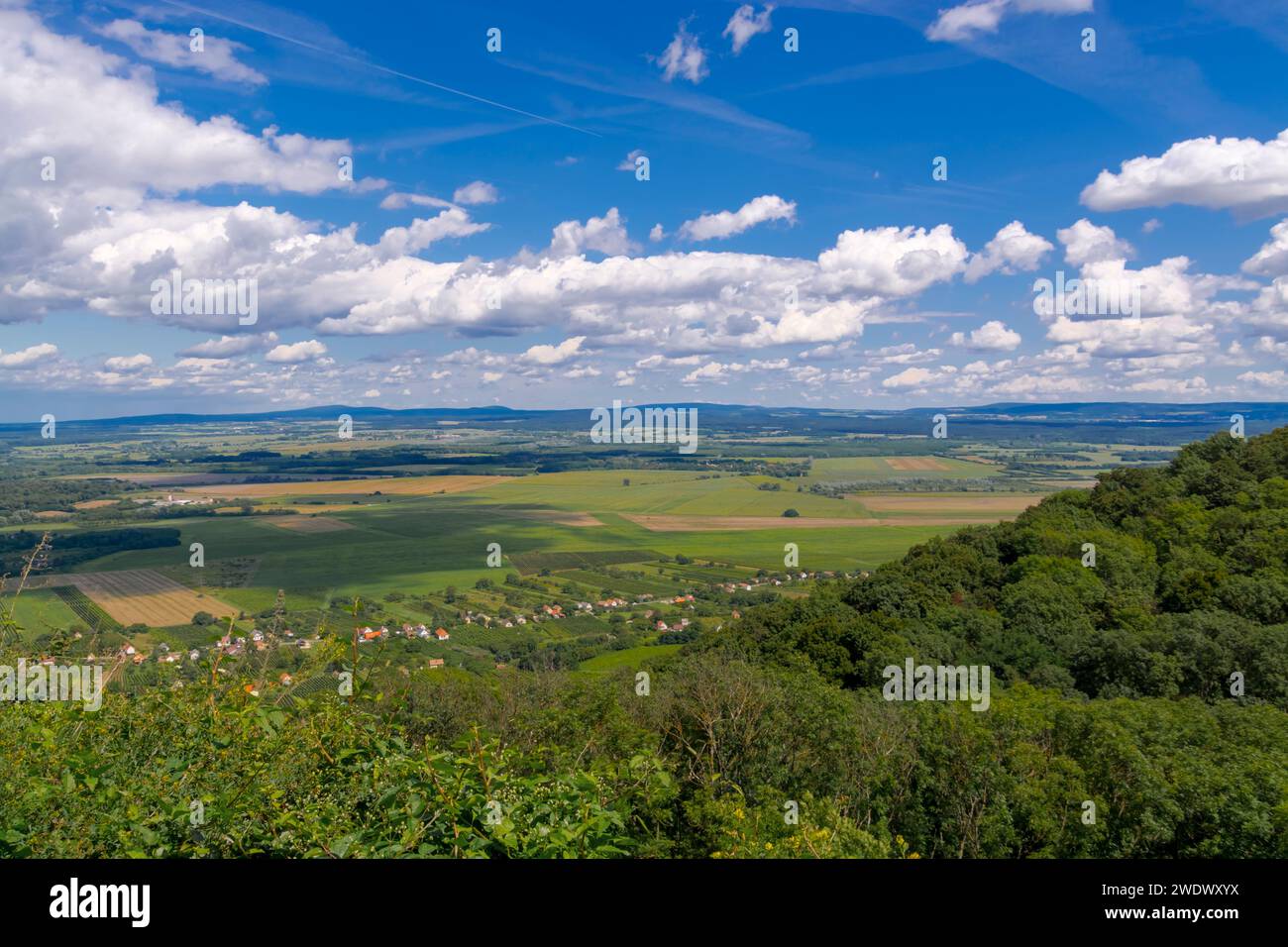 Landscape from the ruins of the medieval castle on the Mount of Somlo ...