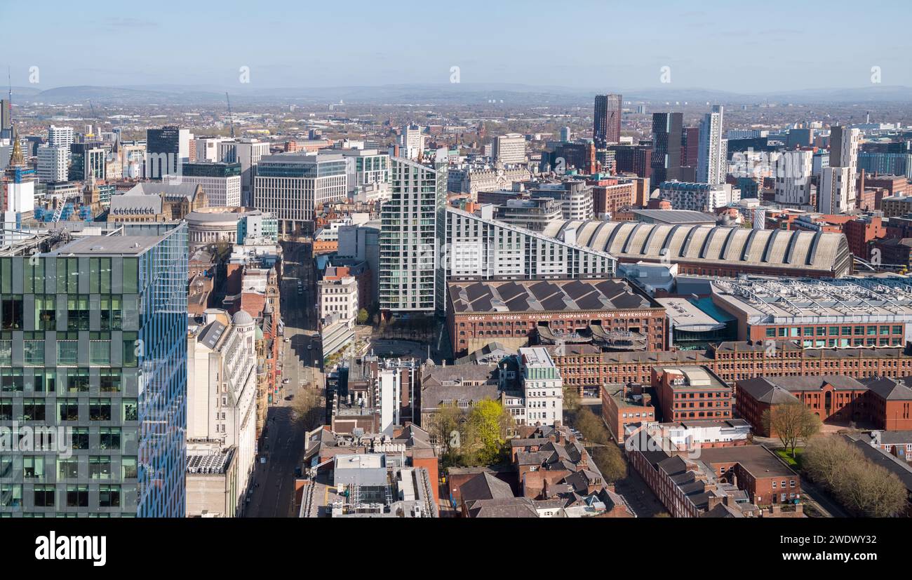 Wide panoramic aerial image looking up Quay St of One Spinningfields ...
