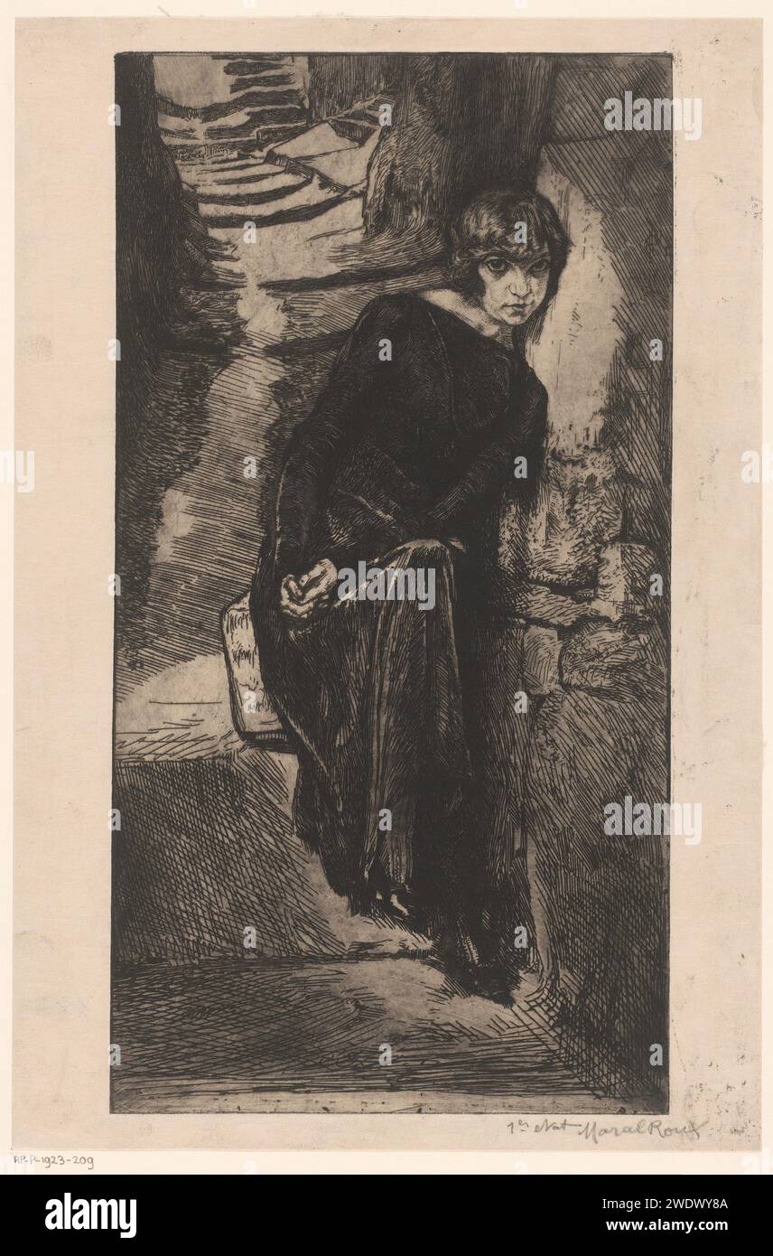 Dressed in black, leaning against wall, Marcel Roux, 1908 - 1911 print ...