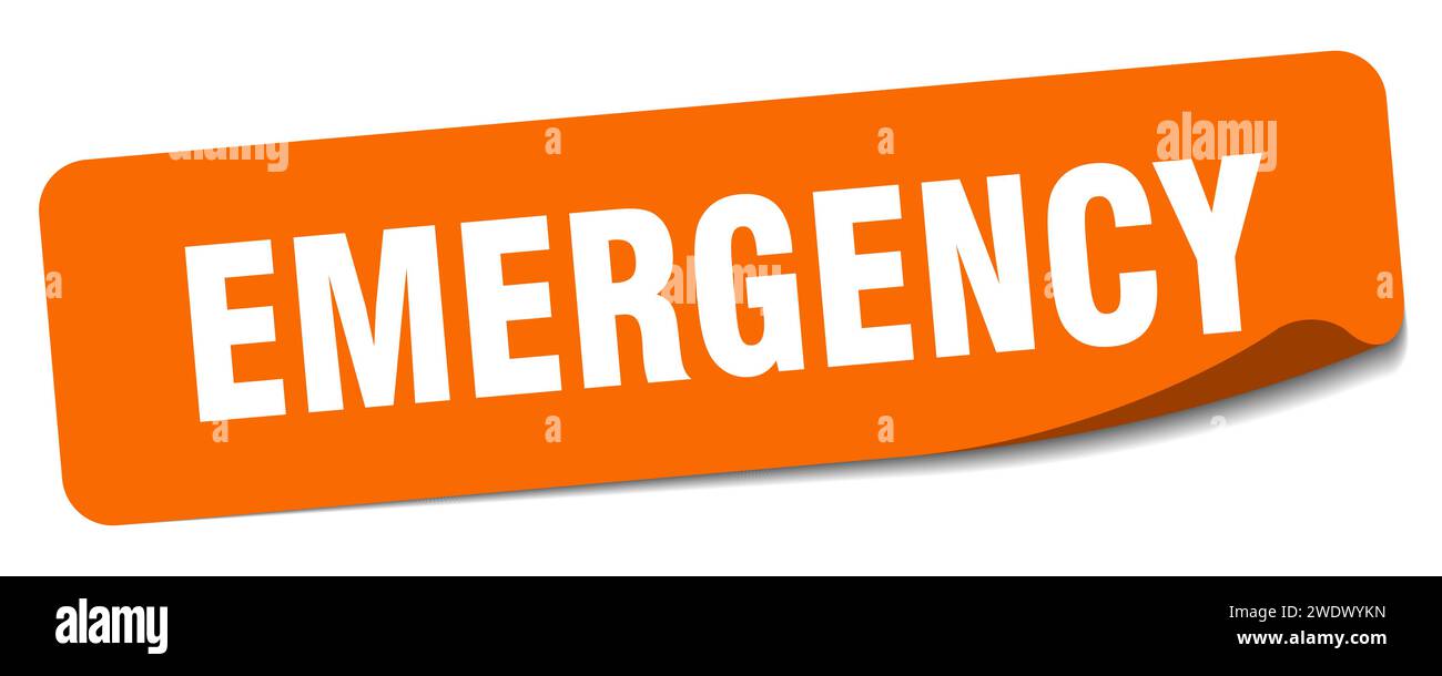 emergency sticker. emergency rectangular label isolated on white ...