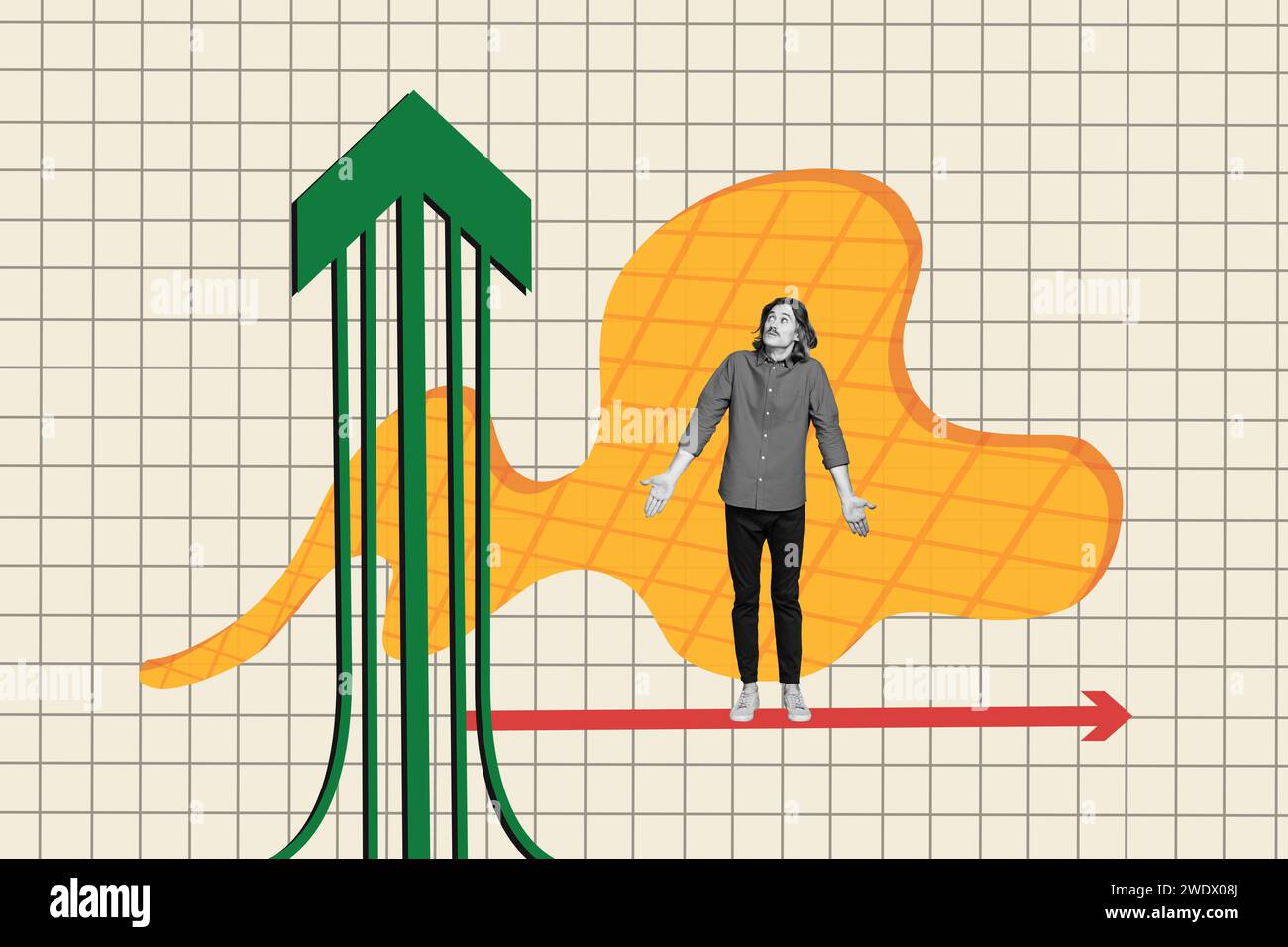 Horizontal creative drawing picture photo collage of clueless surprised ...