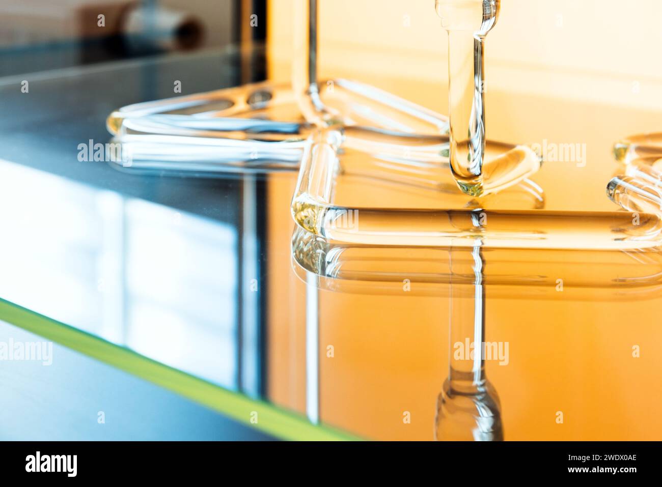 Abstract colorful glass installation, transparent bent details ...