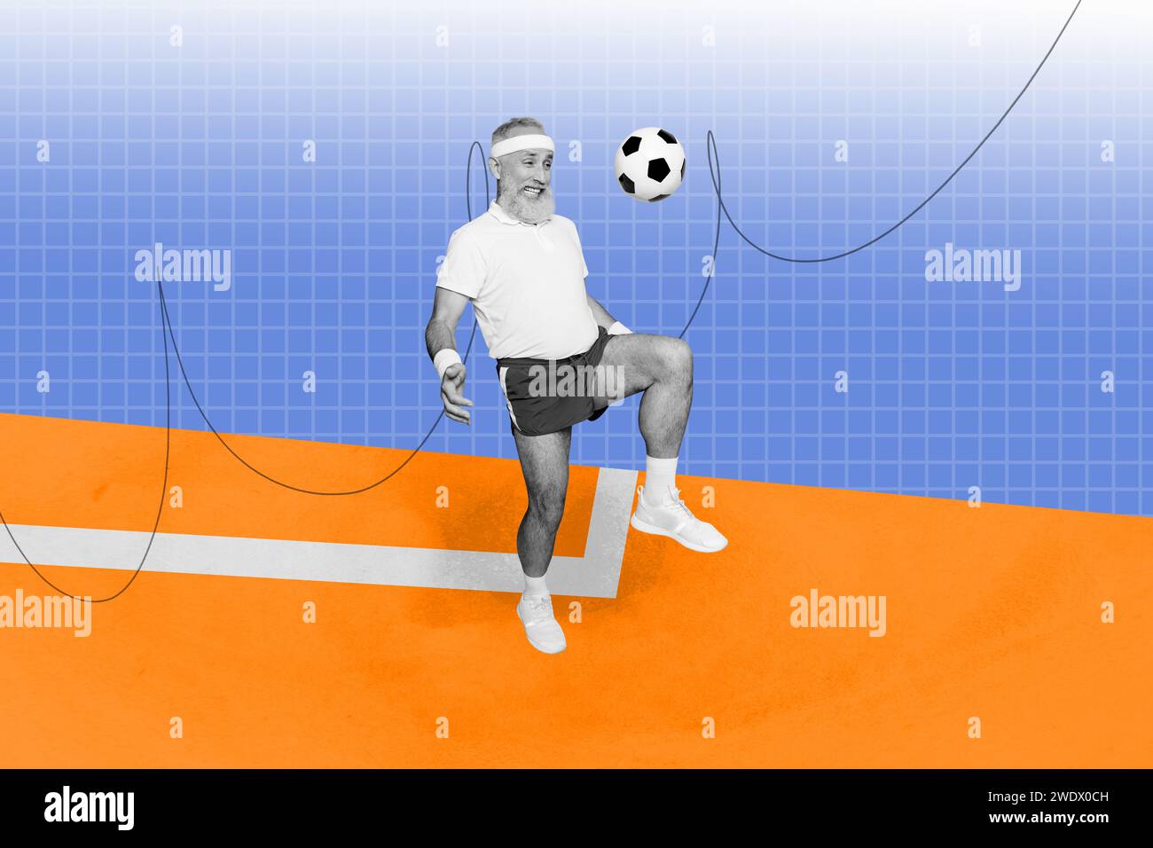 Creative abstract template collage of funny old man grandpa play ...