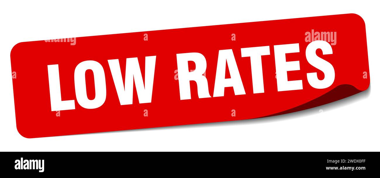 low rates sticker. low rates rectangular label isolated on white ...