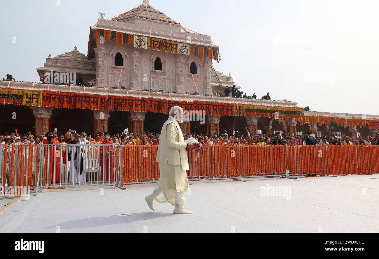 Ayodhya, India. 22nd Jan, 2024. Indian Prime Minister Narendra Modi ...