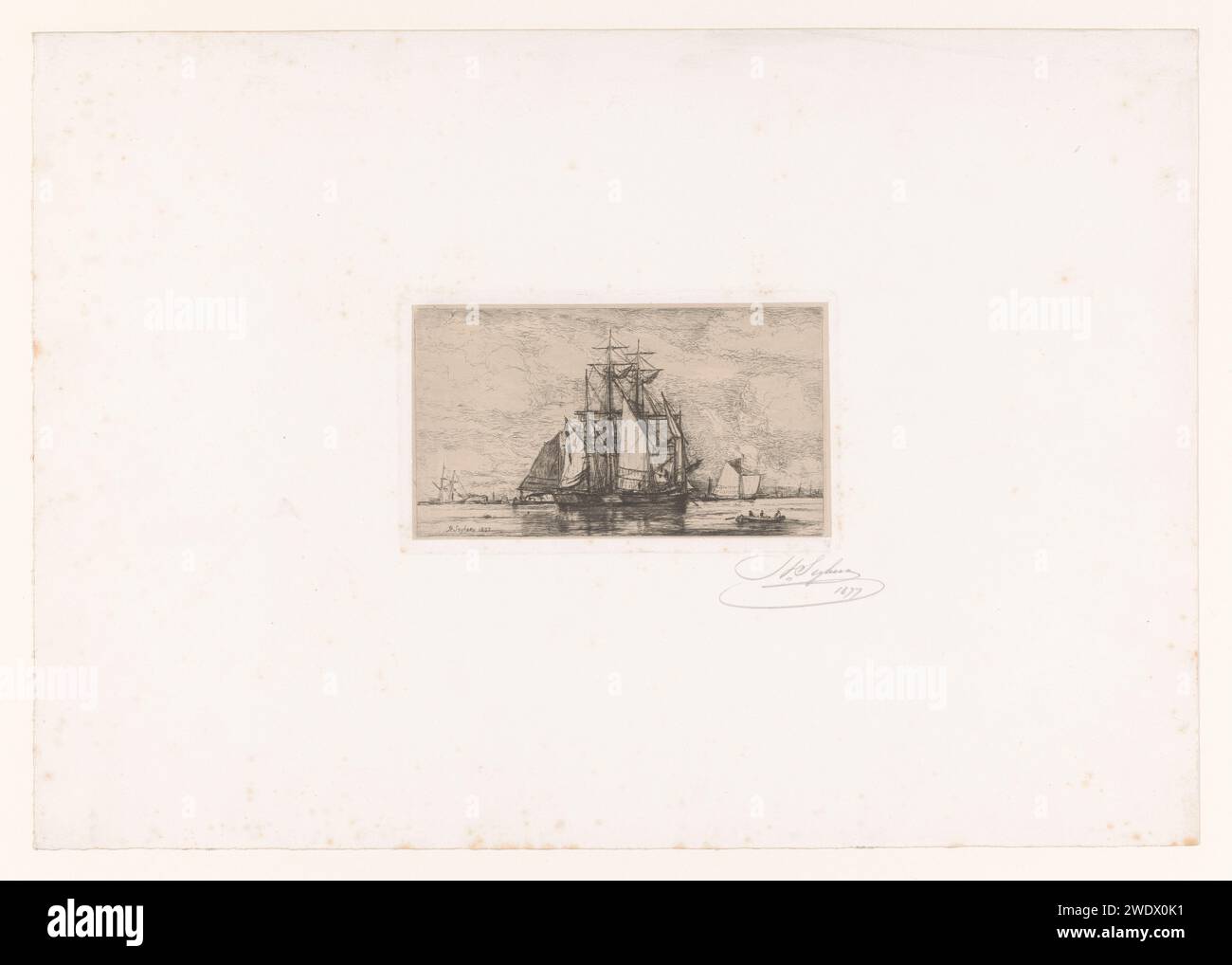 Two sailing ships for anchor at the reason, Henri Seghers, 1877 print ...