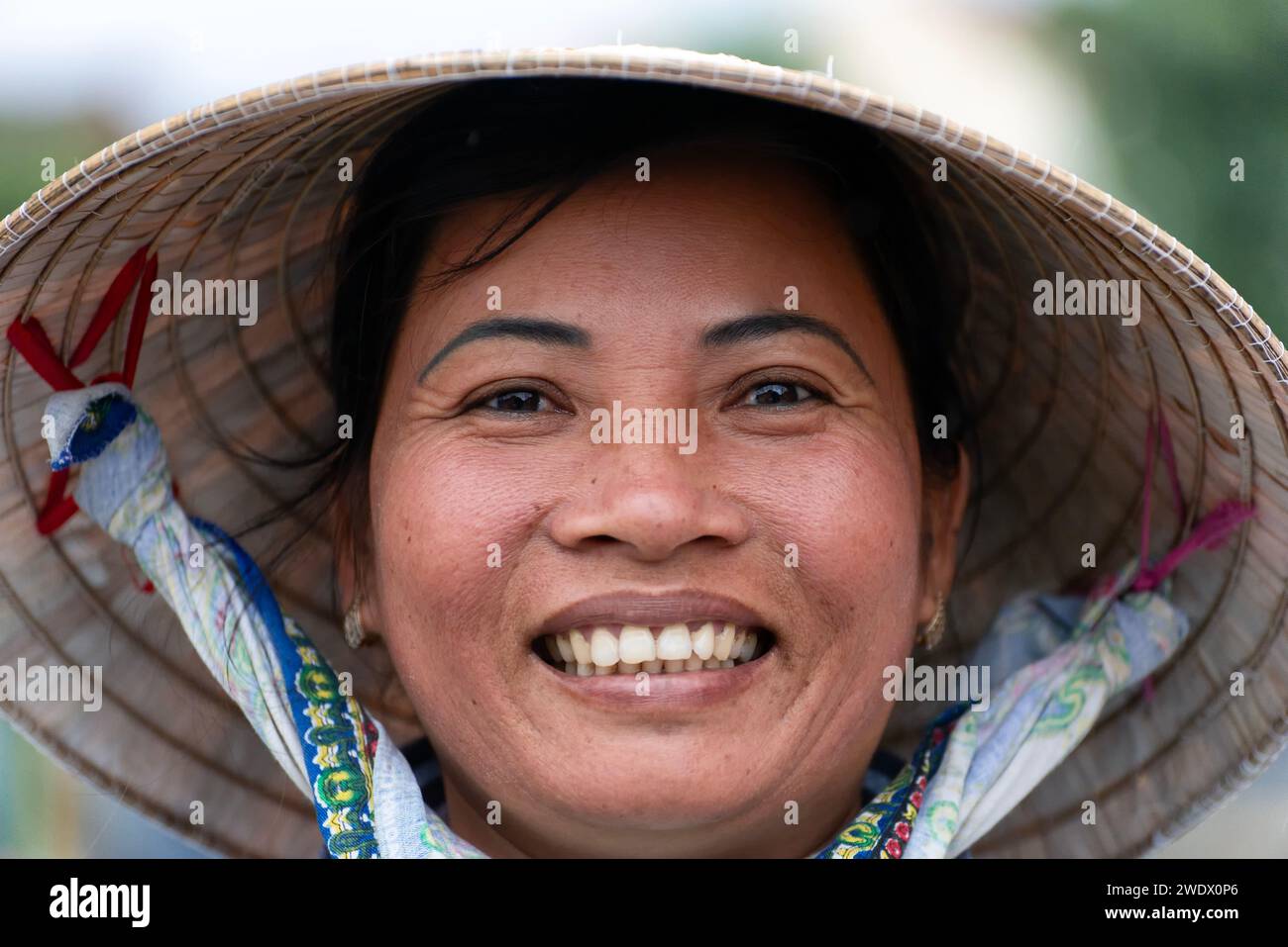 Beautiful Vietnamese woman wearing non la, traditional conical hat ...