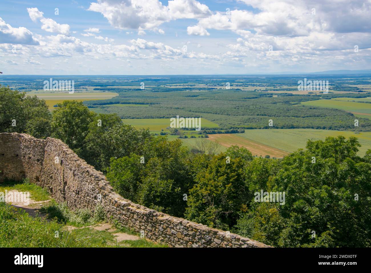 Landscape and ruins of the medieval castle on the Mount of Somlo in ...