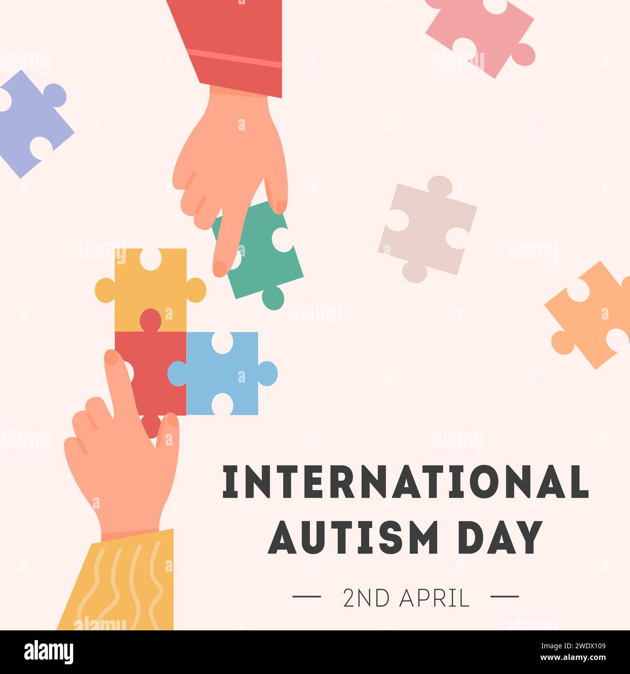 International Autism Awareness Day Card. Caucasian and african hand ...