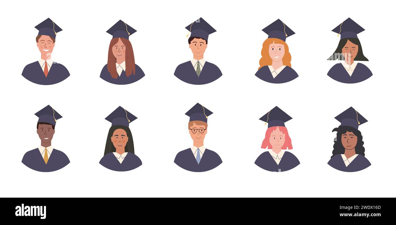 Big Vector Set of Happy multi ethnic Graduated students avatars in ...