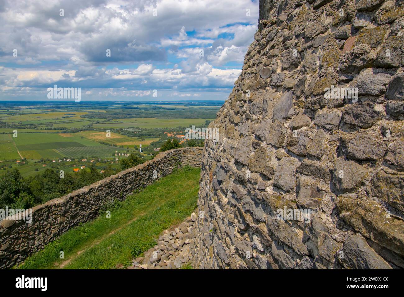 Ruins of the medieval castle on the Mount of Somlo in Hungary in Summer ...