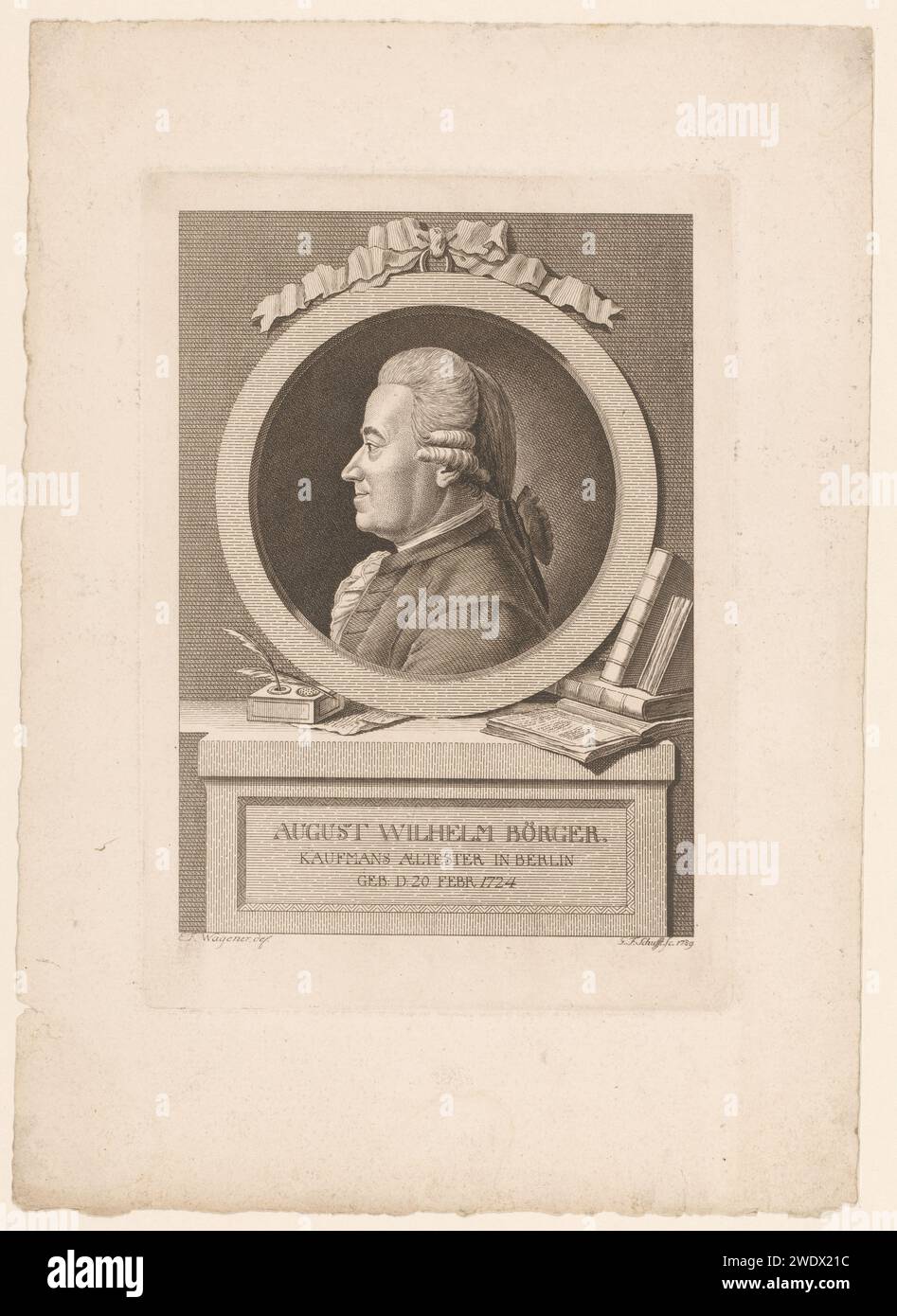PortraT van August Wilhelm Börger, G.F. Schuft, after e.f. Wagener, 1789 print paper engraving ...