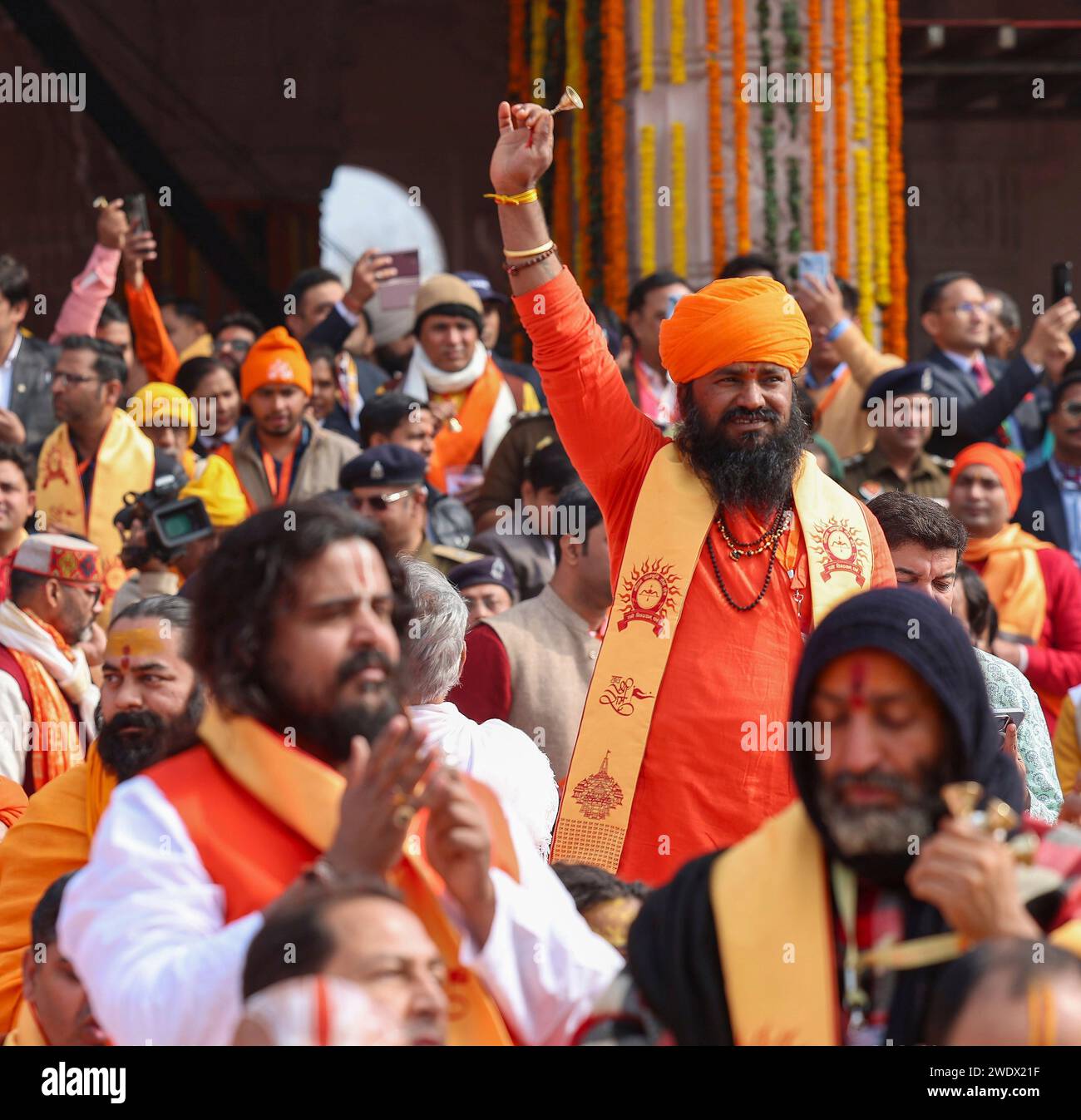 Ayodhya, India. 22nd Jan, 2024. Hindu nationalists celebrate as Indian ...