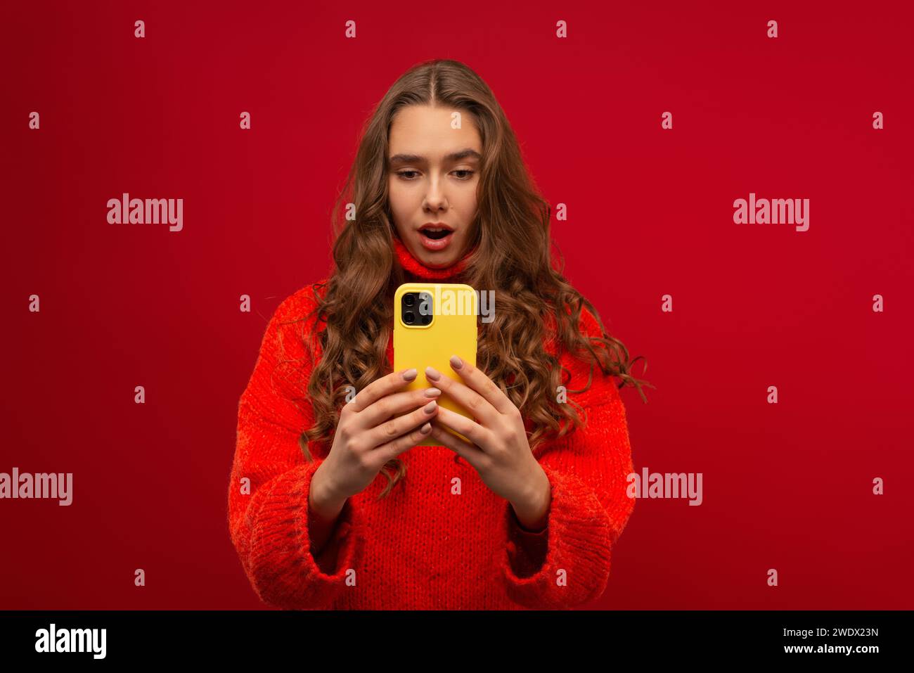 Portrait of a smiling emotional young woman in curly hair Generation Z ...