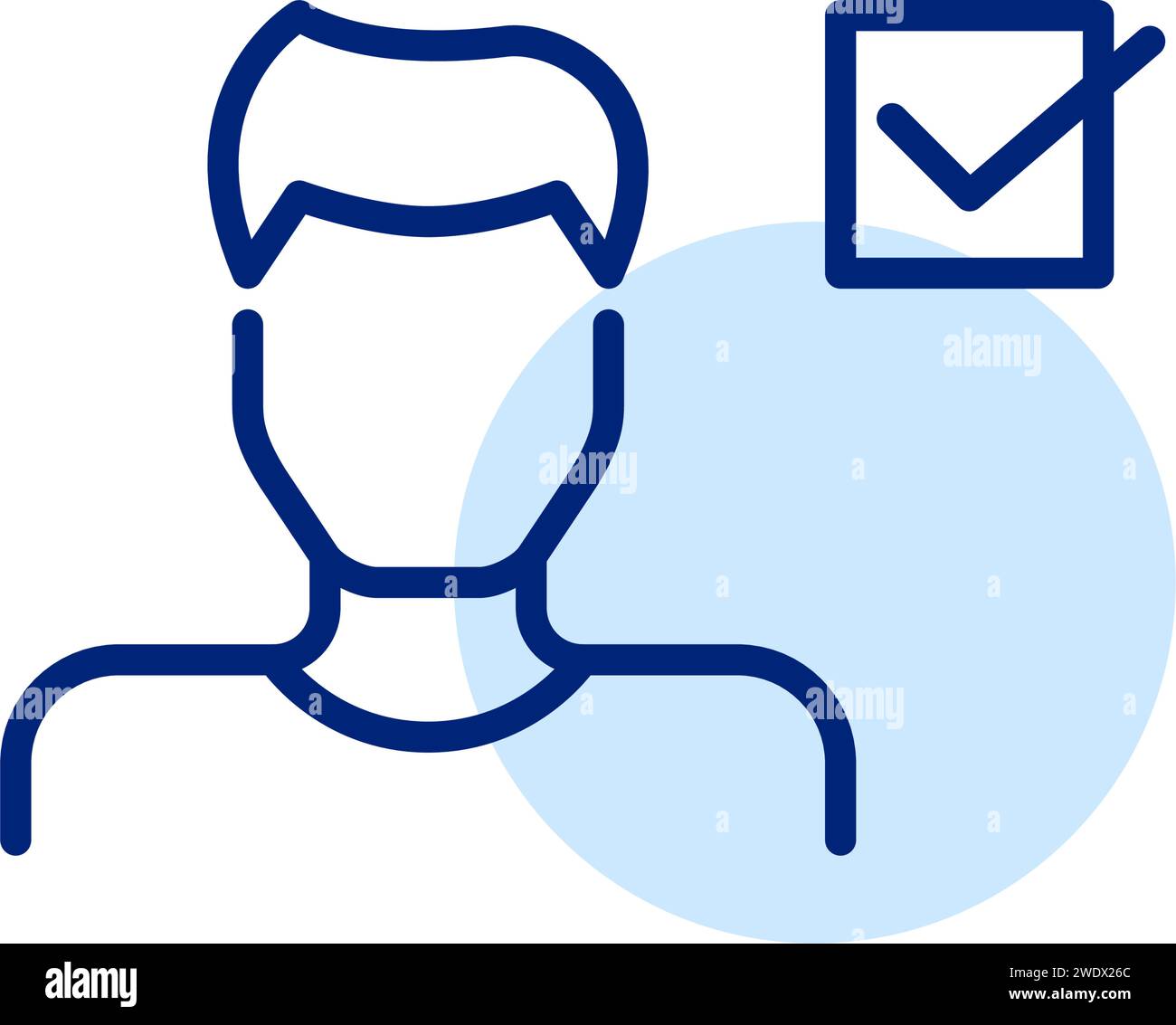 Man user profile picture and check mark. Approved candidate. Pixel perfect, editable stroke ...
