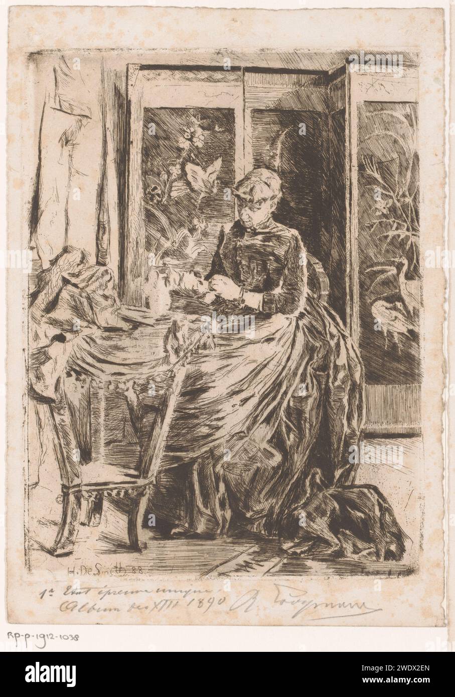 Handicling woman in an interior, Romain Looymans, After Henri de Smeth ...