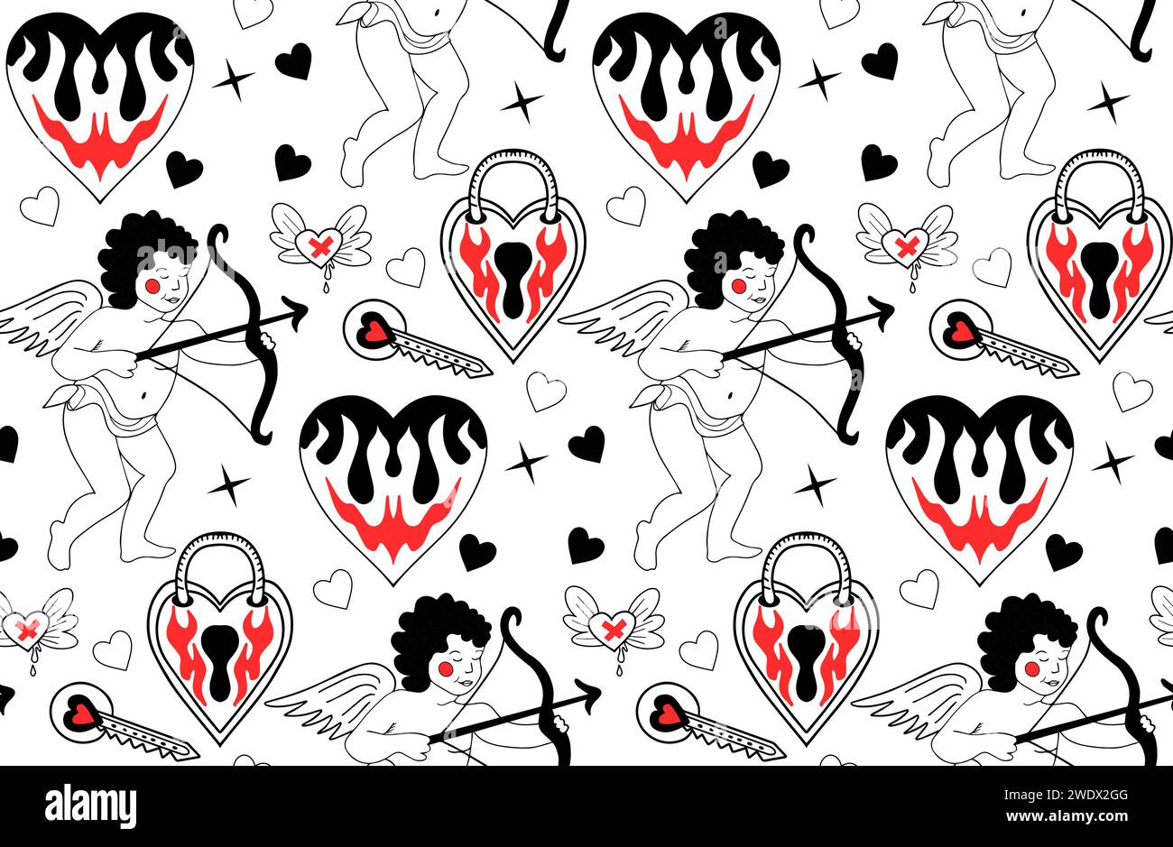 Valentine's Day pattern. Love modern print hand drawing with burning ...