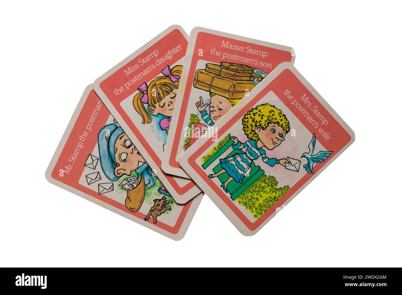 old retro Happy Families playing cards isolated on white background ...