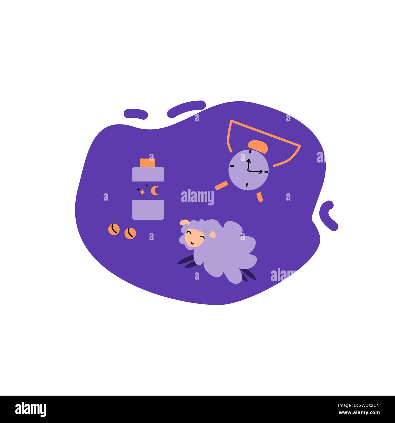 pills for sleep, sheep and alarm cartoon background. Vector ...