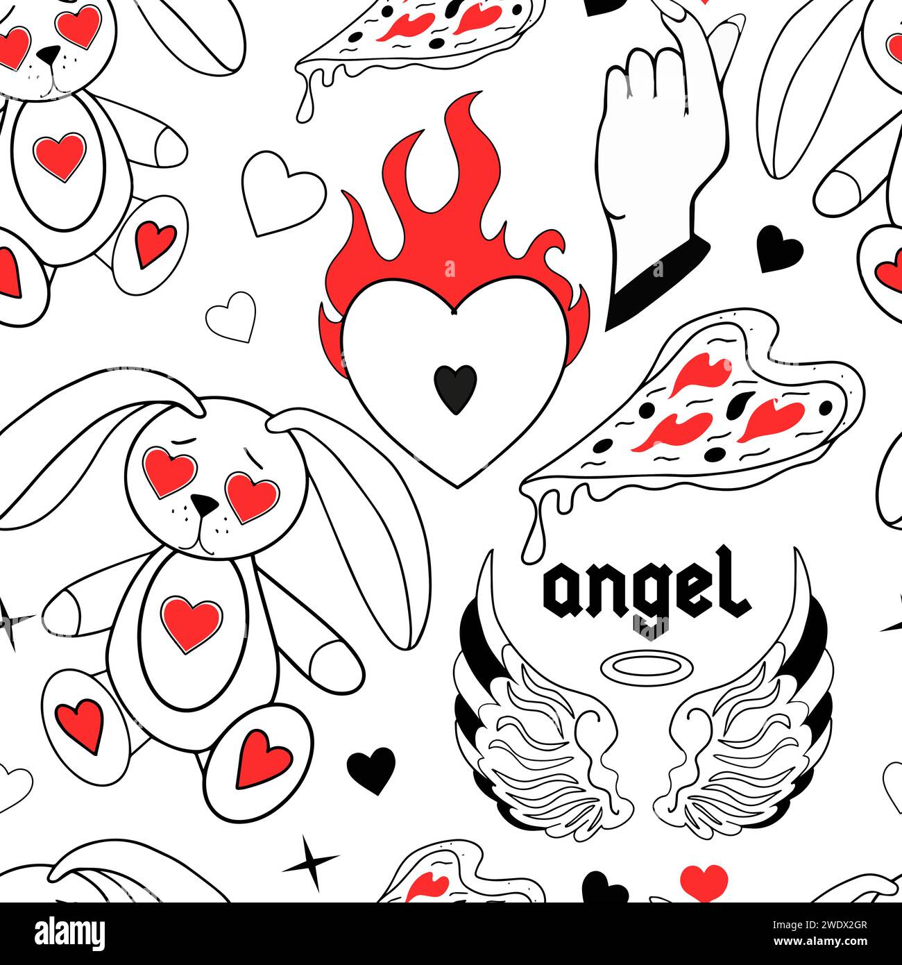 Valentine's Day pattern. Love modern print hand drawing with burning ...