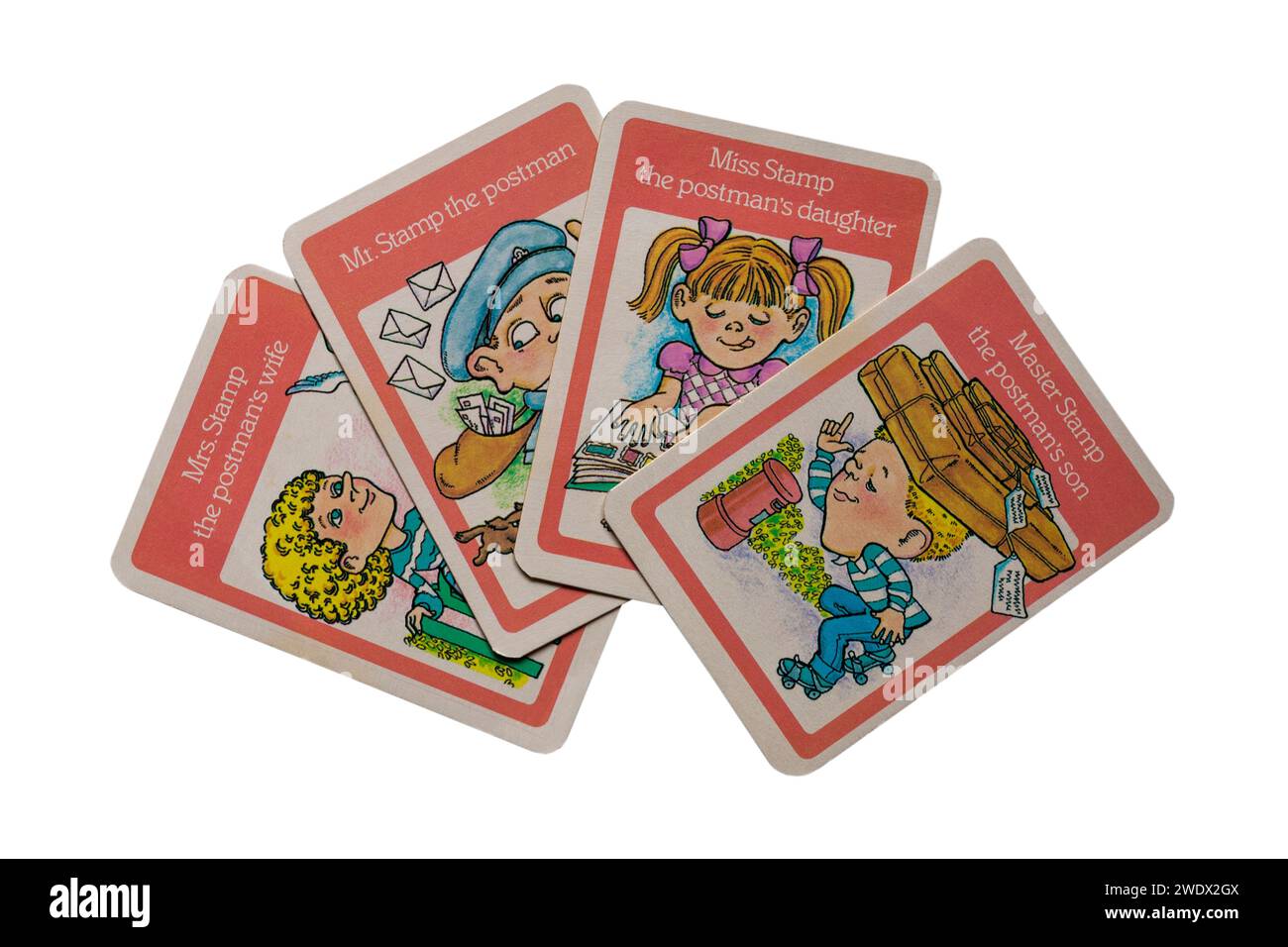 old retro Happy Families playing cards isolated on white background ...