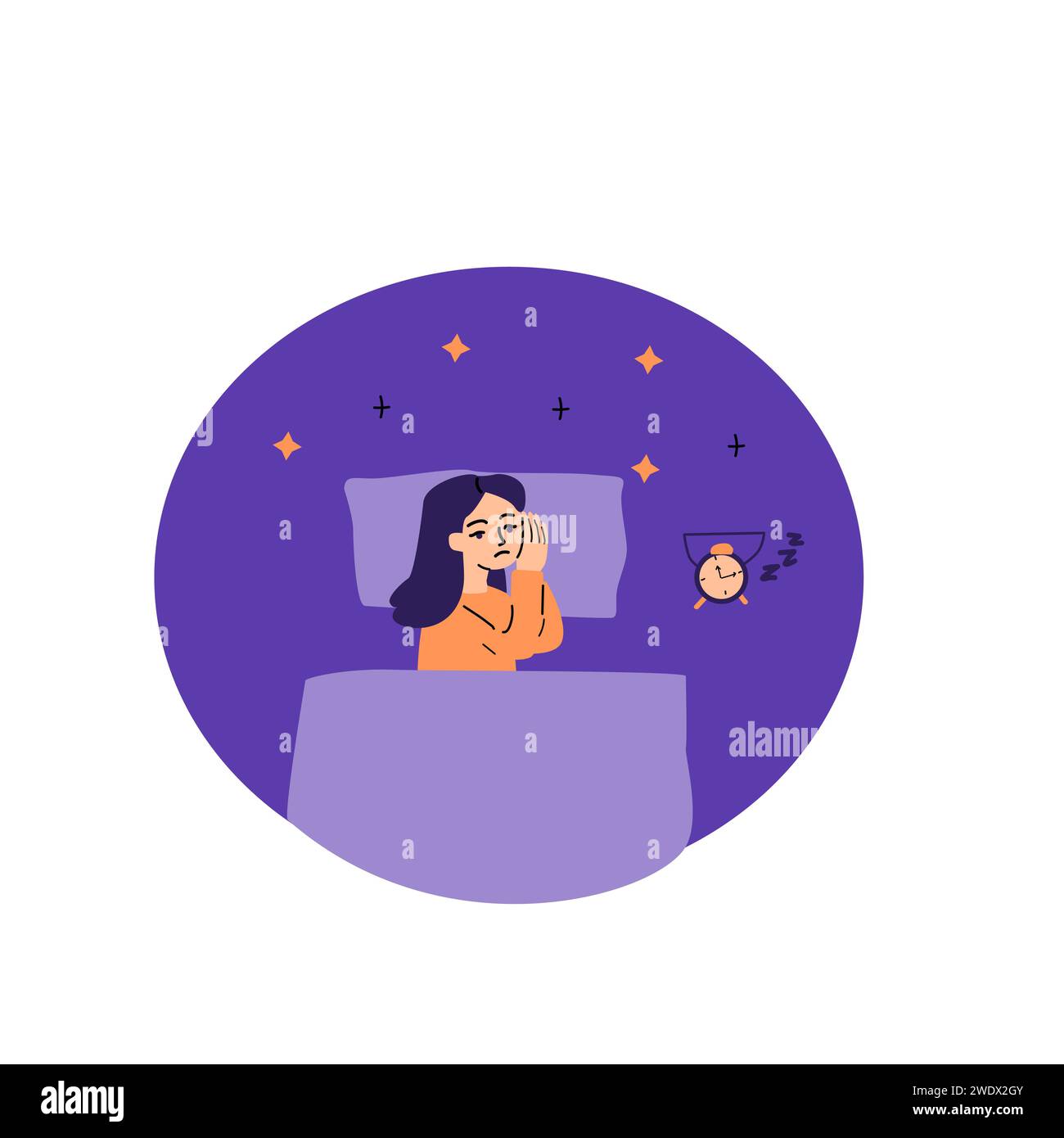 Sleep disorder, insomnia or stress of woman. Young female in bed ...