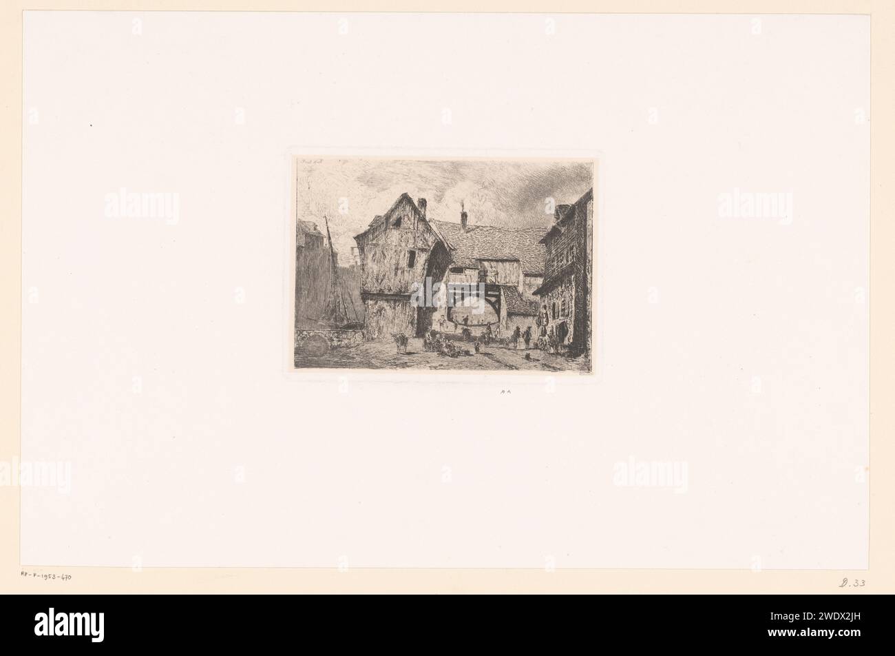 View of Huizen in Honfleur, Paul Huet, 1813 - 1869 print paper. etching ...