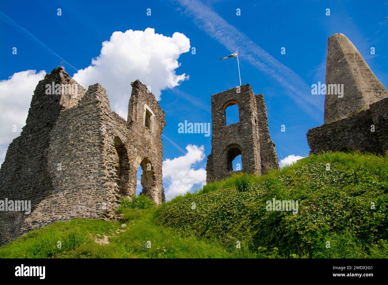 Ruins of the medieval castle on the Mount of Somlo in Hungary in Summer ...