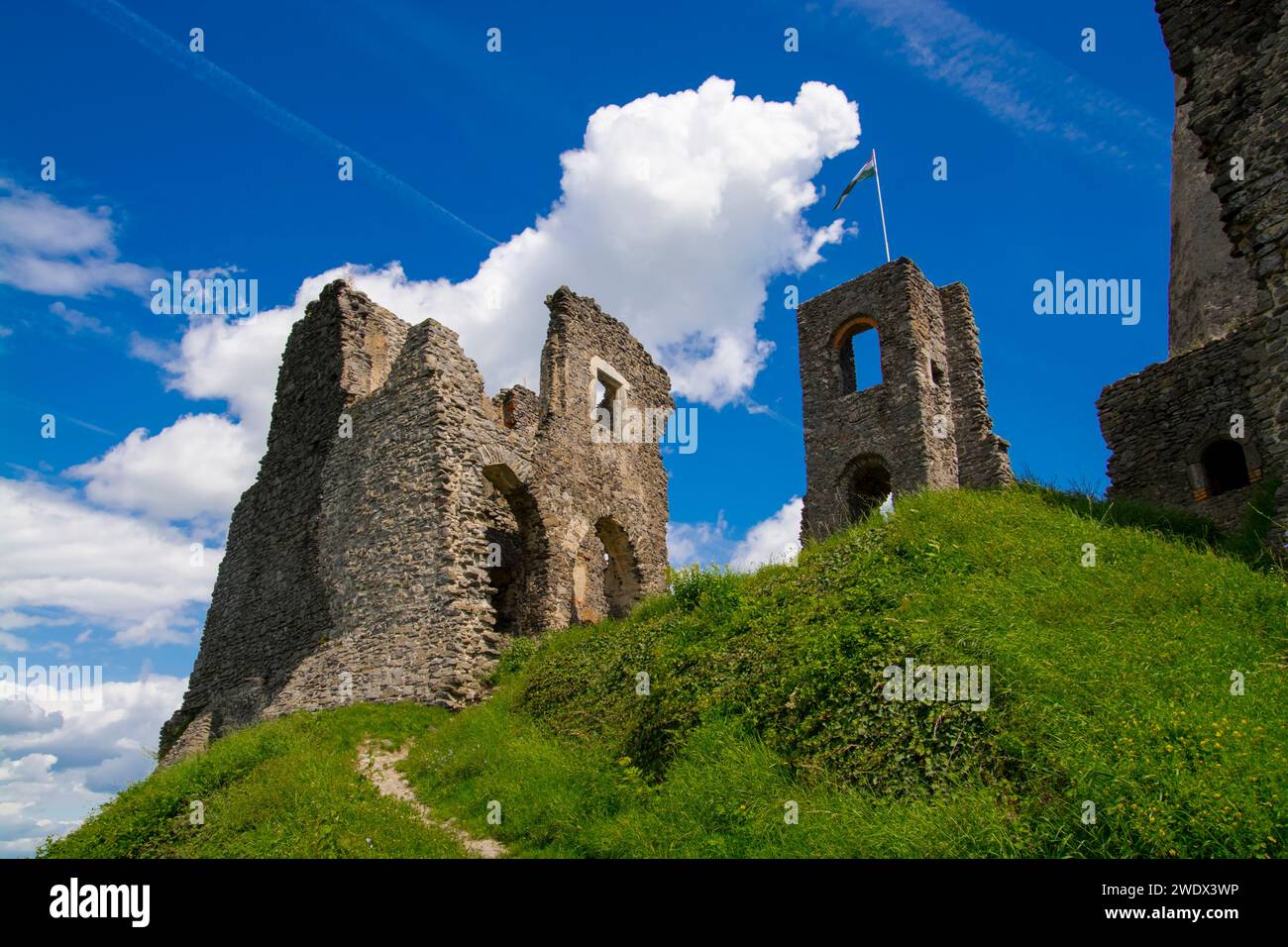 Ruins of the medieval castle on the Mount of Somlo in Hungary in Summer ...