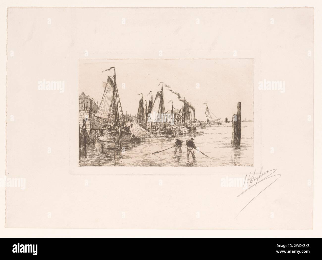 Scaffolding of the ferry service between Antwerp and Temse, Henri Seghers, 1884 print paper ...
