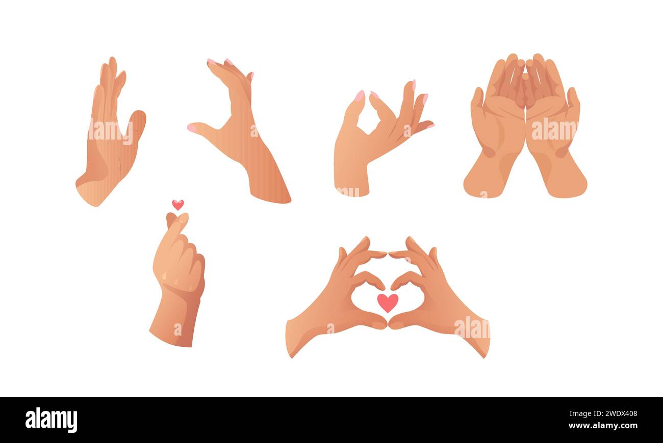 Set of hand gestures. Cartoon human palms and wrist. Emoji for ...