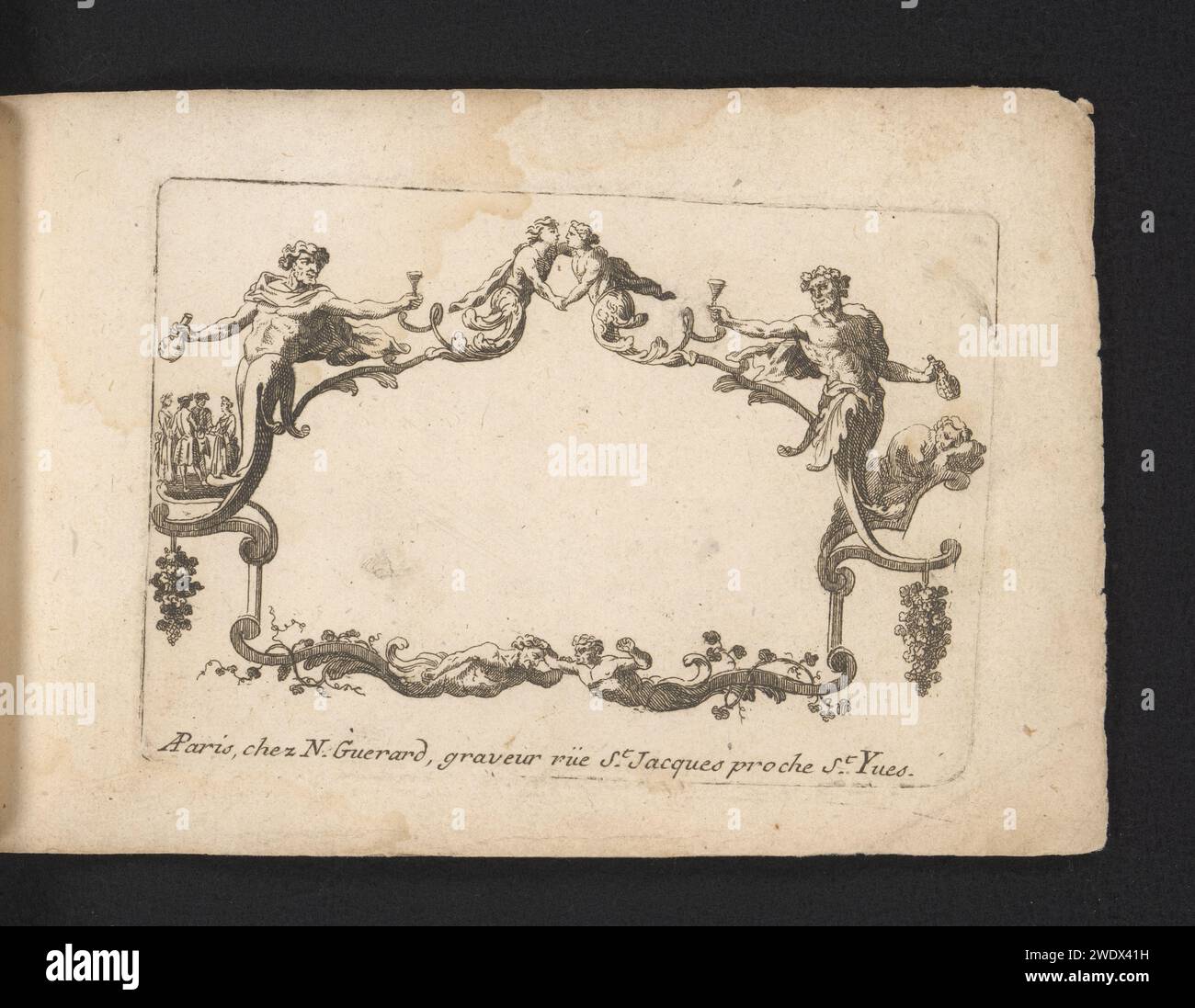 Cartouche with toasting figures, 1658 - 1719 print A cartouche with ...
