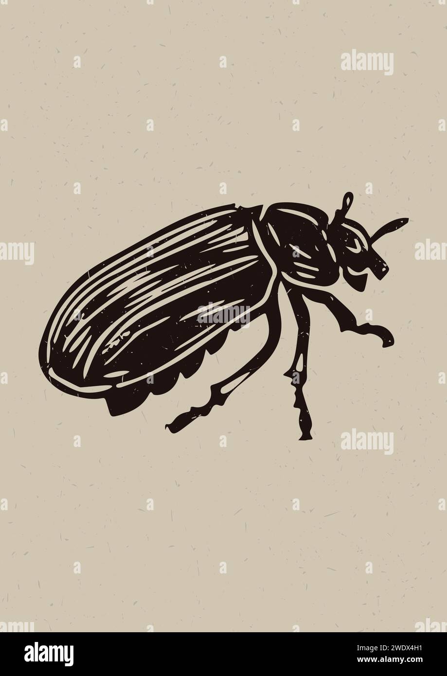 Handmade linocut insect motif vector clipart in folkart scandi style ...
